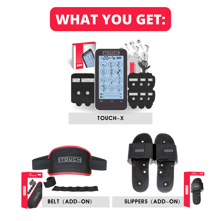 TOUCH-X TENS EMS Pain Relief 3-in-1 System, Includes Slippers and Belt – ITOUCH-SA